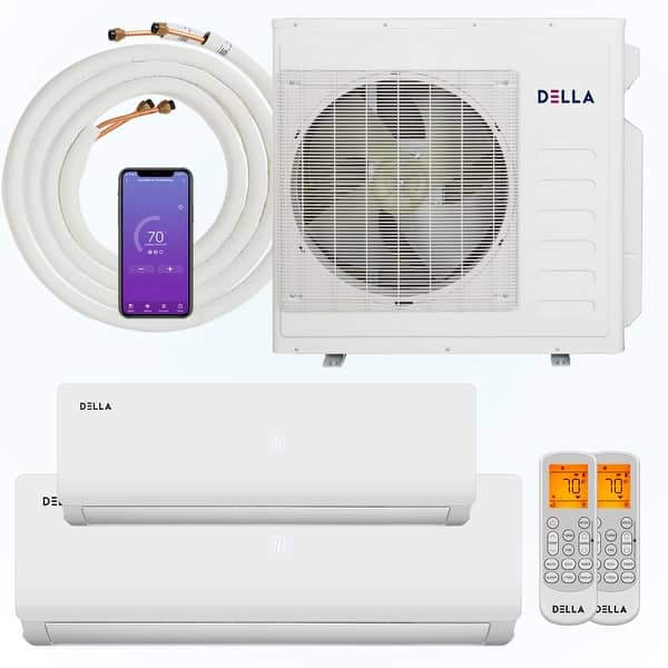 DELLA 36K BTU 2 Zone 9K 24K BTU Multi Zone Mini Split AC W/ Heat - Bed ...