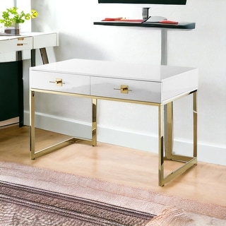47" White and Gold Writing Desk With Two Drawers - Bed Bath & Beyond ...