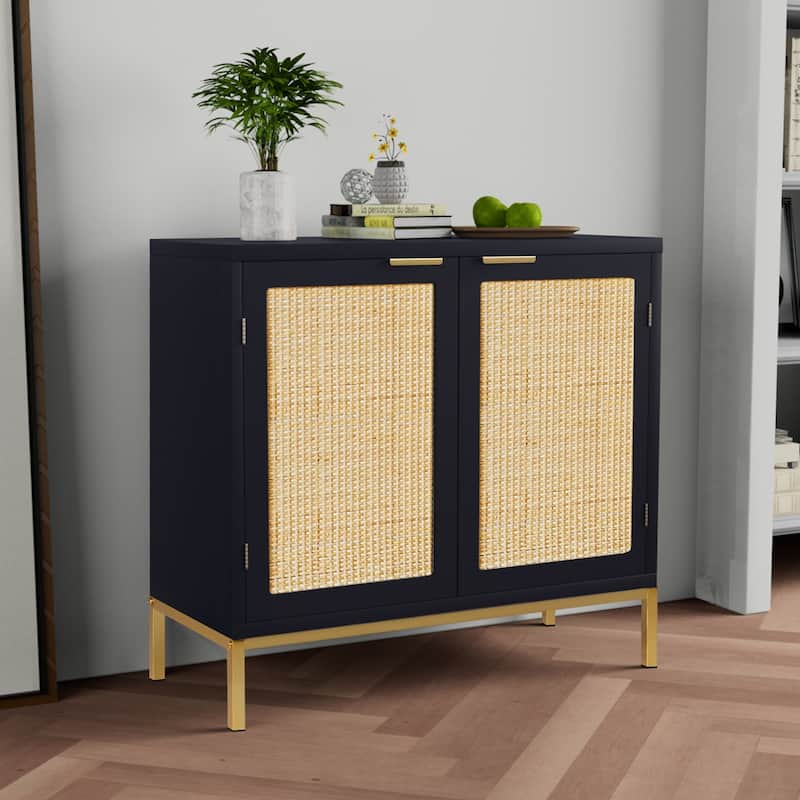 Set of 2 Rattan Sideboard, 59 Inch Buffet Cabinet with Doors, Accent ...