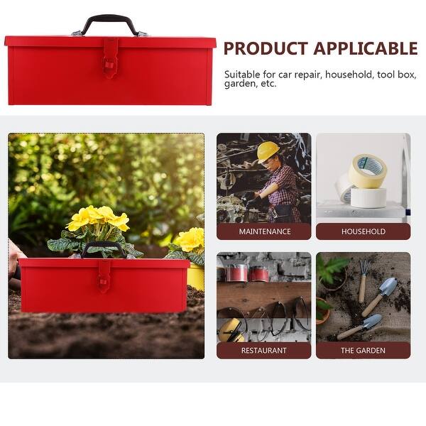 Tool Box Metal Small Organizer Portable Hip Roof Red Toolbox - Bed Bath & Beyond - 37558822