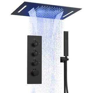 Thermostatic Shower System with LED Rainfall & Waterfall Head, with ...