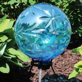 Sunnydaze Blue Gazing Ball Globe with Flowers - 10-Inch - Set of 2 ...