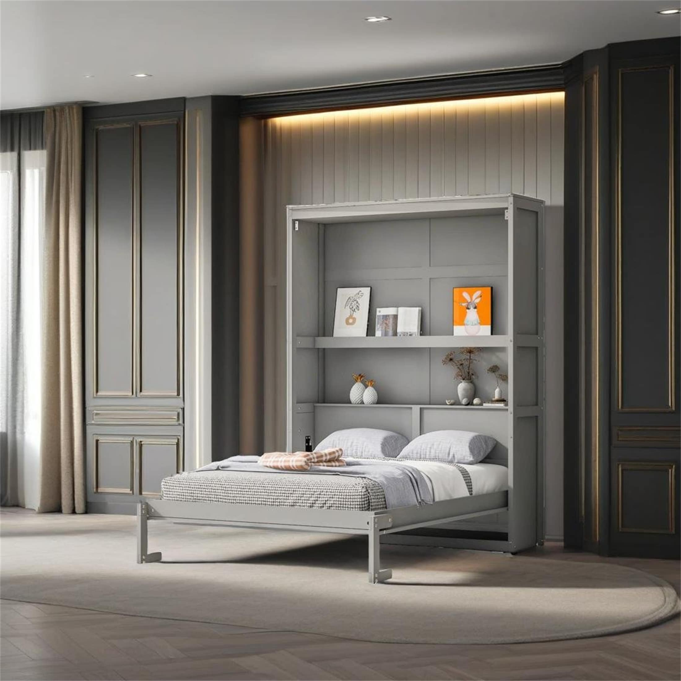 Queen Size Murphy Bed Wall Bed with Shelves - Bed Bath & Beyond - 39496847