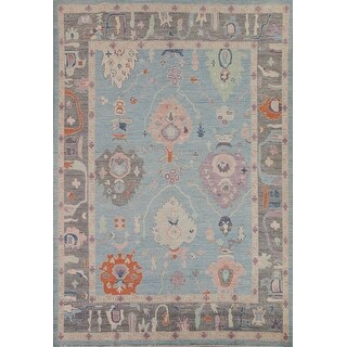 Light Blue Oushak Turkish Area Rug Oriental Hand-knotted Wool Carpet ...