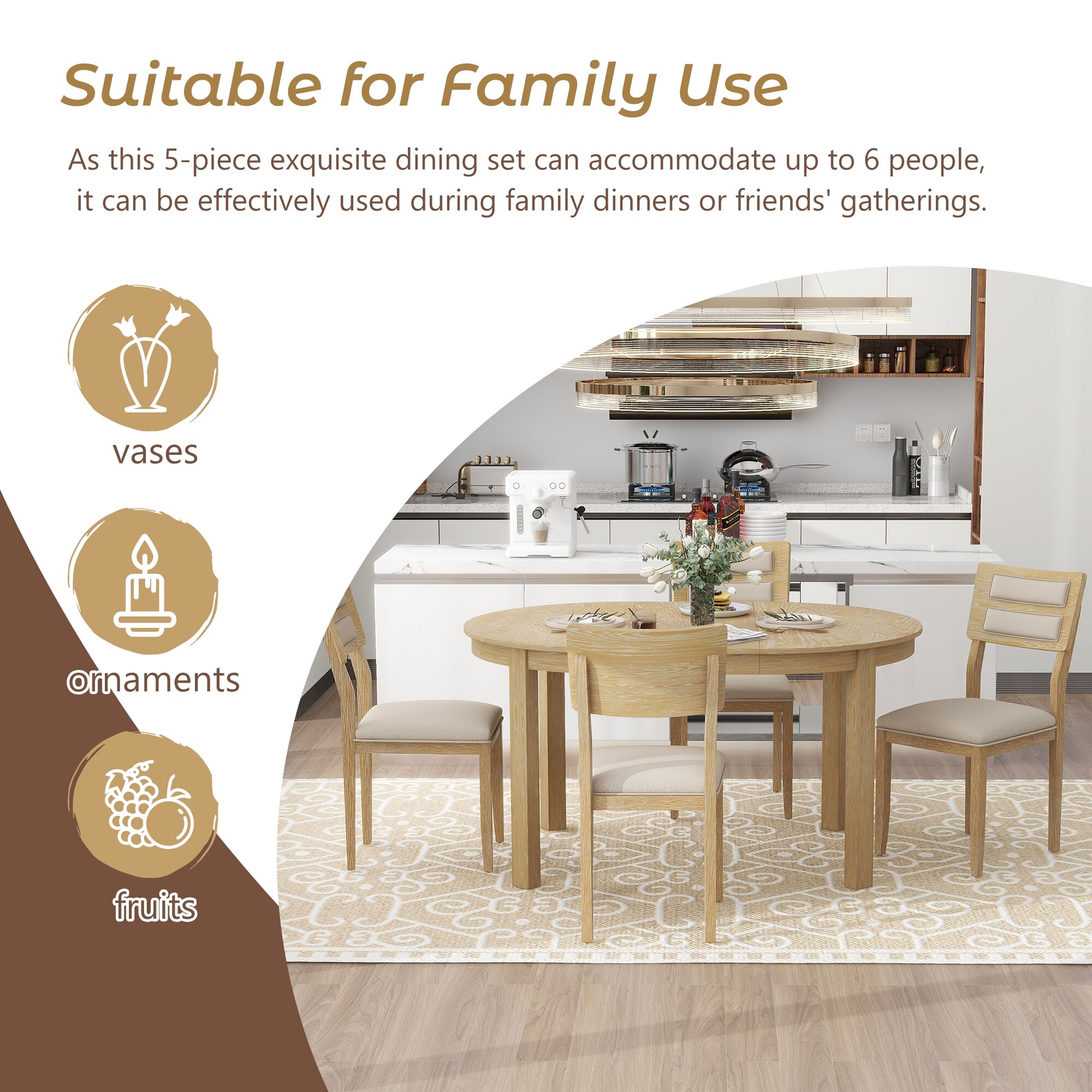 5 Pc Extendable Round Dining Table Set w 4 Chairs and Two Small Drawers Bed Bath Beyond 40157685