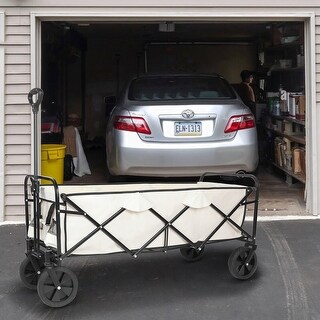 Extended Folding Utility Wagon Garden Cart with Adjustable Handle and ...