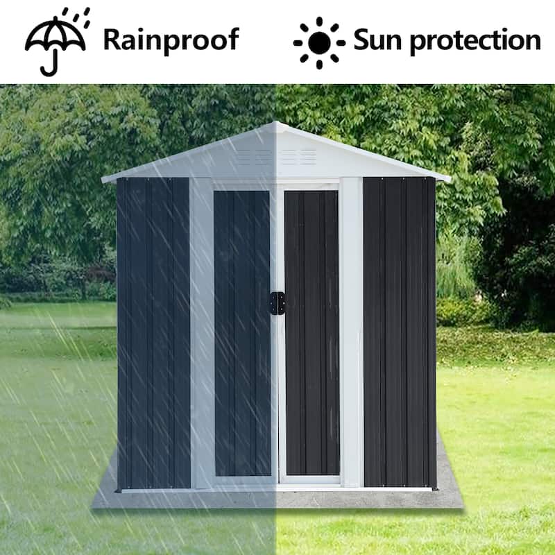 Rust-roof Steel Storage Shed with Waterproof Panels & Sliding Lockable ...