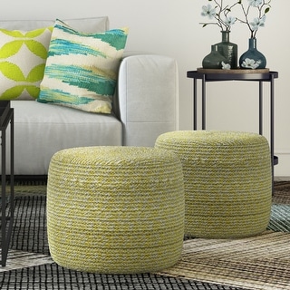 Mercana "Maya" Brown Striped Seagrass Round Coffee Table Pouf - Bed ...
