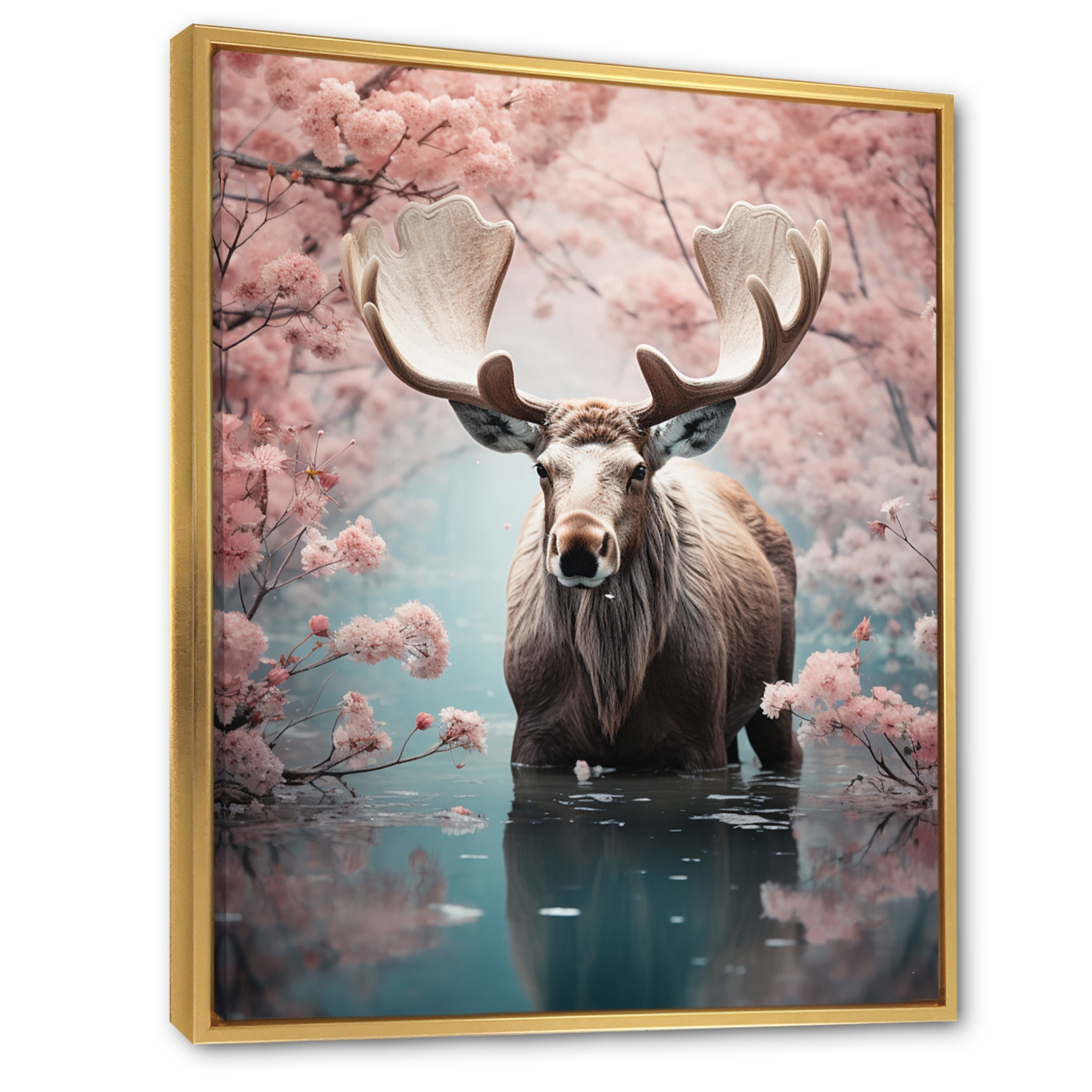 Designart Pink Moose Spring Awakening Ii Moose Framed Canvas Art