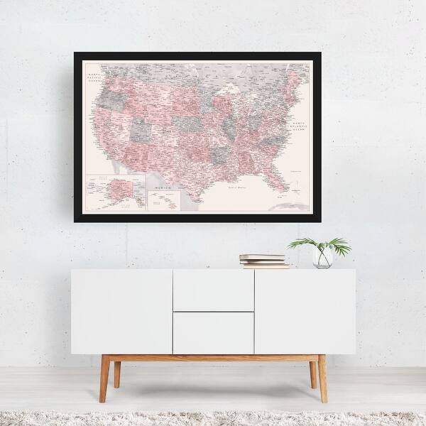 Detailed pink map of the United States Madelia Maps Art Print/Poster ...