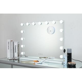 VANITII Large Hollywood Makeup Vanity Mirror with 15 LED Bulbs 3 Lights Adjustable USB Charging ...