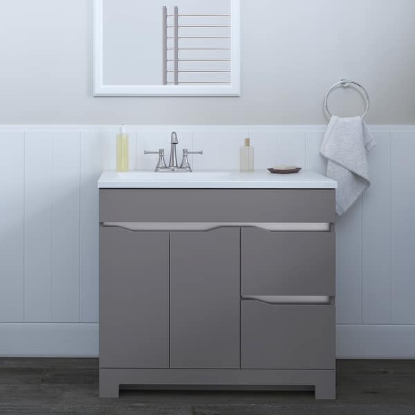 Brennan 36" Bathroom Vanity With 2-Door Cabinet, 2 Drawers, and Offset ...