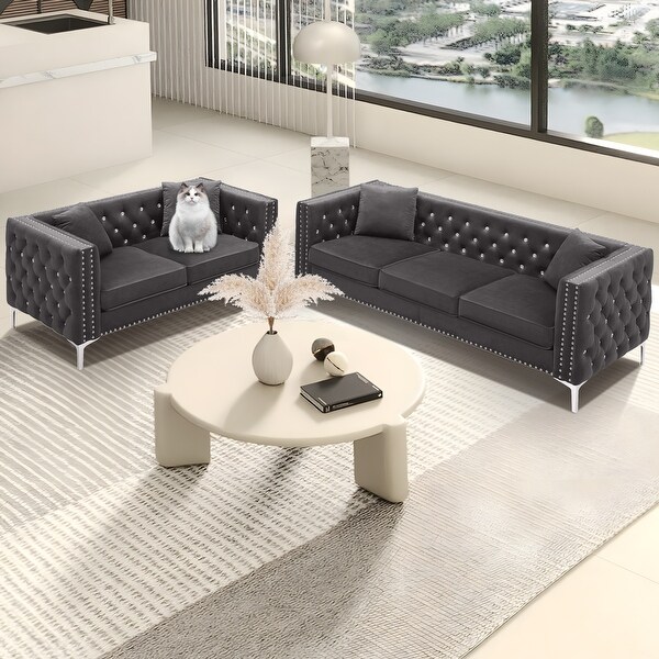 2 Piece Modern Living Room Velvet Sofa with Loveseat Set On Sale Bed Bath Beyond 40192606