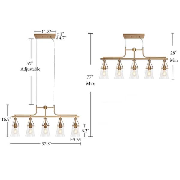 Haye Modern Gold Brass 5-Light Chandelier Seeded Glass Kitchen Island ...