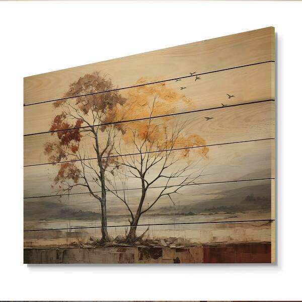 Designart "Brich Tree Harmony Of" Floral Print on Natural Pine Wood ...