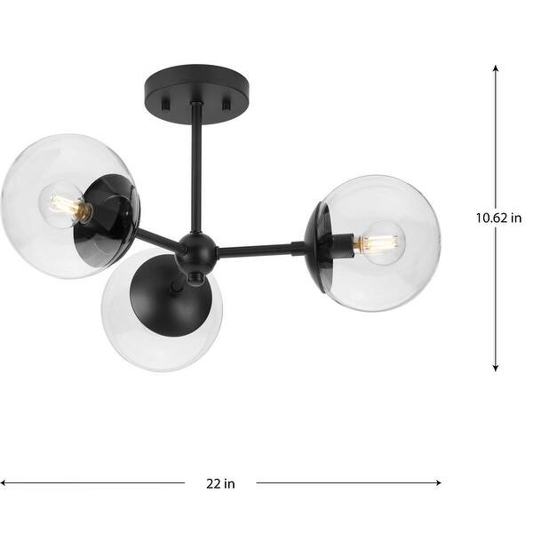 Atwell Collection Three-Light Matte Black Mid-Century Modern Semi-Flush ...