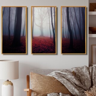 Designart "Dark Spooky Misty Forest" Forest Framed Art Set of 3 - 4 ...