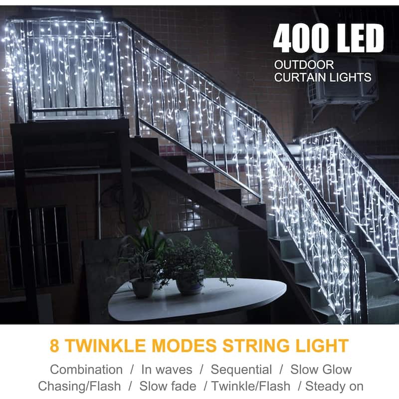 LED Outdoor Curtain Lights Hanging Curtain String Lights - 2 Pack - Bed ...