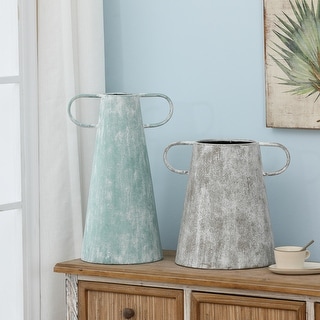 Farmhouse Blue and Grey Metal Vases (Set of 2) - Bed Bath & Beyond ...