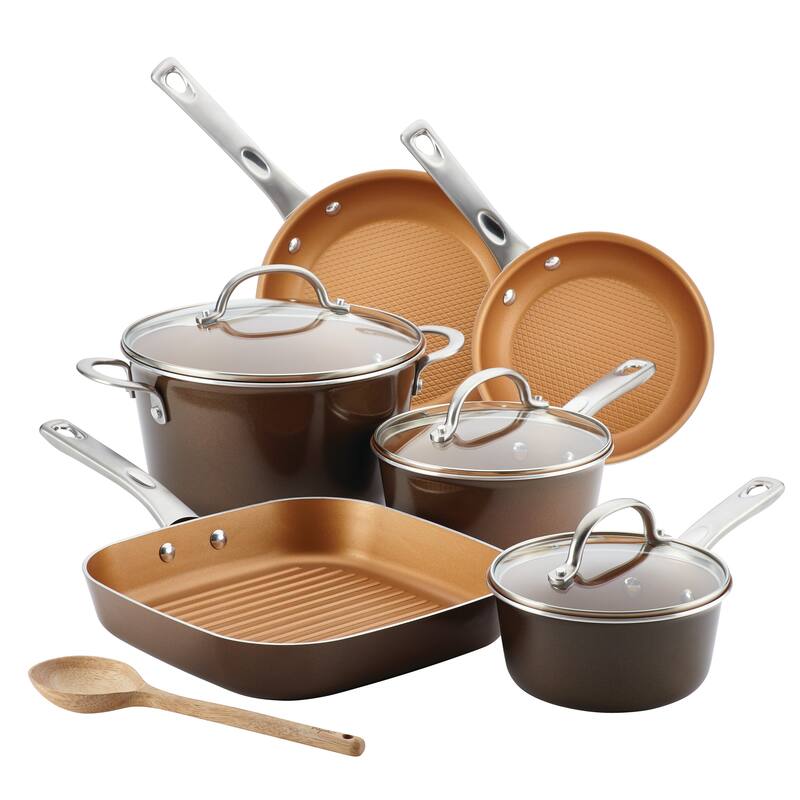 Ayesha Curry Home Collection Aluminum Nonstick Cookware Set, 10-Piece ...