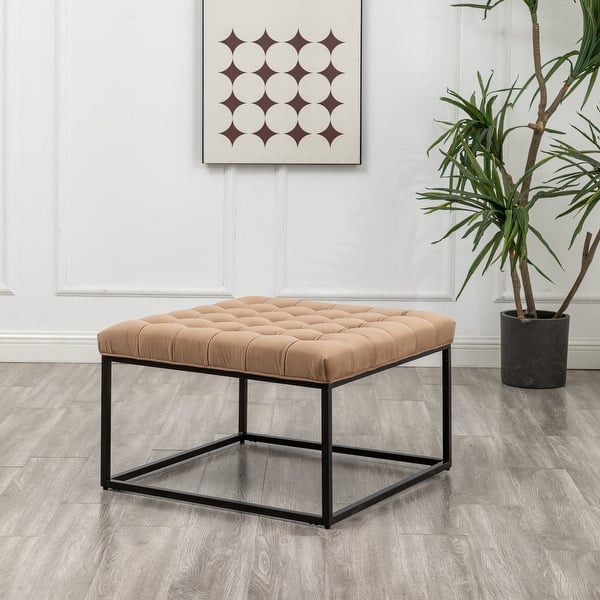 WOVENBYRD 28" Square Button Tufted Metal Ottoman - Bed Bath & Beyond ...