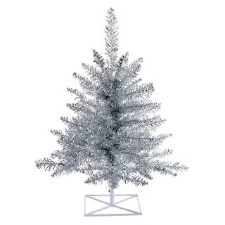 Vickerman Silver Plastic 3-foot Silver Tinsel Fir Unlit Artificial ...