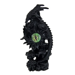 Portal Protector Black Dragon Perched On Fiery Green Dragon Eye Statue ...