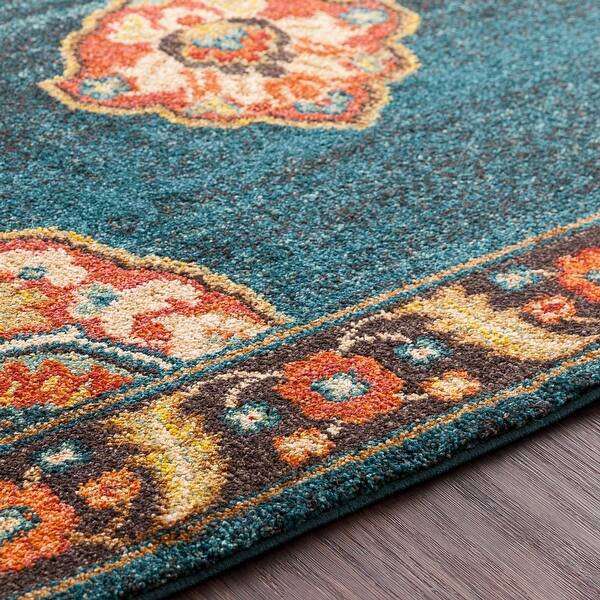 2' x 3' Traditional Style Teal Green and Burnt Orange Rectangular Area ...