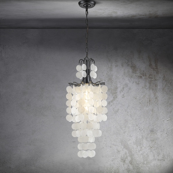 CraftHome 1-Light Coastal Natural Capiz Shell Chandelier High Ceiling ...