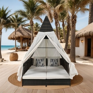 Patio Canopy Daybed with Adjustable Backrest, Outdoor Double Sun ...