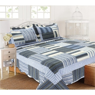 PREMIUS Reversible Quilt Set, Striped Patchwork, Blue - Bed Bath ...