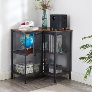 VECELO 3 Tier L-Shape Corner Cabinet with Doors and Storage Shelves ...