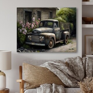 Designart 'Vintage Car At The Barn' Farmhouse / Country Canvas Wall Art ...