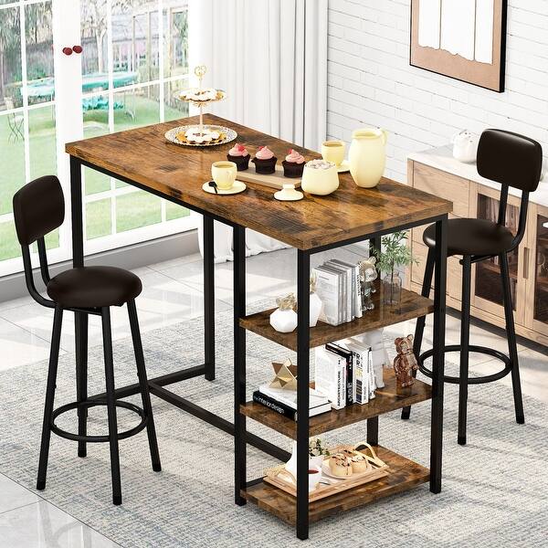 3 Pieces Industrial Bar Table Set, Counter Height Kitchen Pub Table Set ...