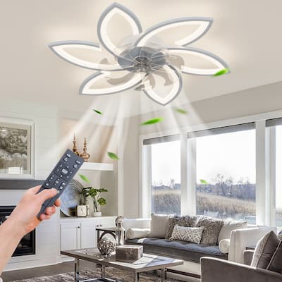 30in Modern Low Profile Dimmable Flower Shape Ceiling Fan with Lights ...