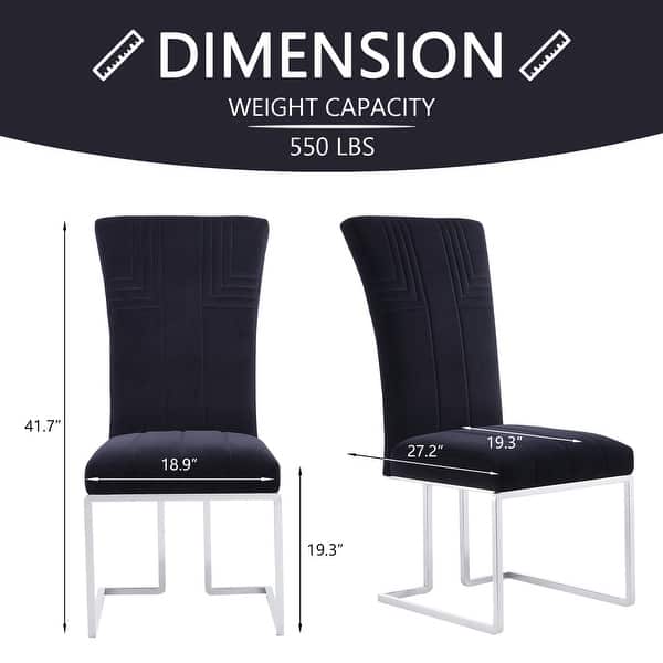 Modern Black Velvet Dining Room Chairs with Mirrored Silver Sled Legs ...