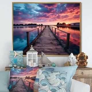 Designart "Pier Endless Horizon" Coastal Pier Framed Wall Art Living ...