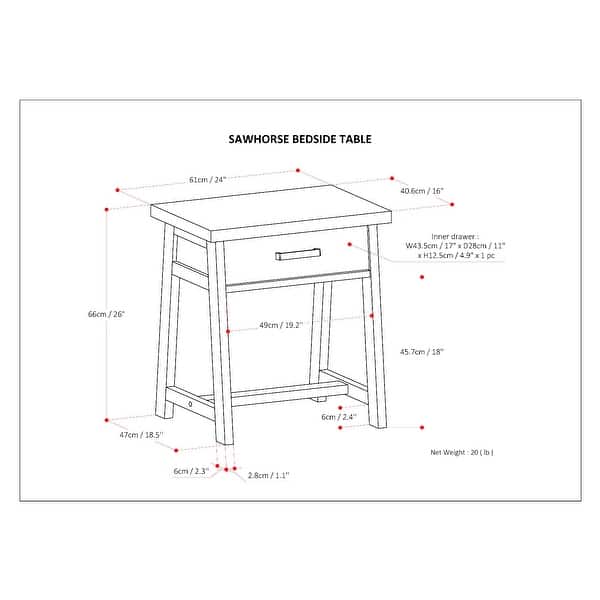 WYNDENHALL Hawkins SOLID WOOD 24 inch Wide Modern Industrial Bedside ...
