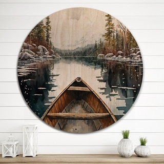 Designart "Winter Canoe Scenery I" Traditional Wood Wall Art Décor ...