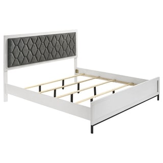 Noro King Size Bed, White Melamine, Hexagonal Tufted Upholstery - Bed ...