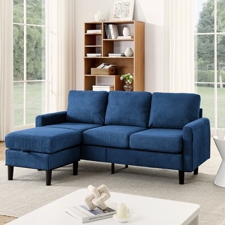 4 Seat Navy Blue Straight Row Sectional Sofa Set w/ Storage Ottomans ...