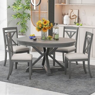 Classic 5-Piece Extendable Dining Set with 54 in Adjustable Oval Dining ...