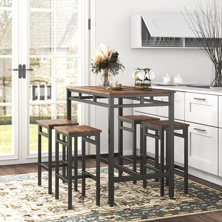 Rustic Brown Bar Table Set 5 Pieces Dining Set with 4 High Stools - Bed ...