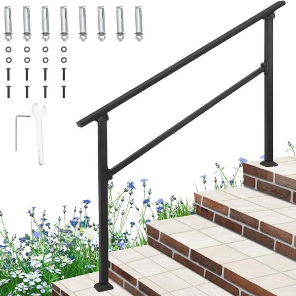 Outdoor Handrail for Steps, Wrought Iron Aluminum Handrails, Black ...
