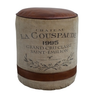 Round Canvas and Leather Pouf VINO adorned with French wine logo - Bed ...