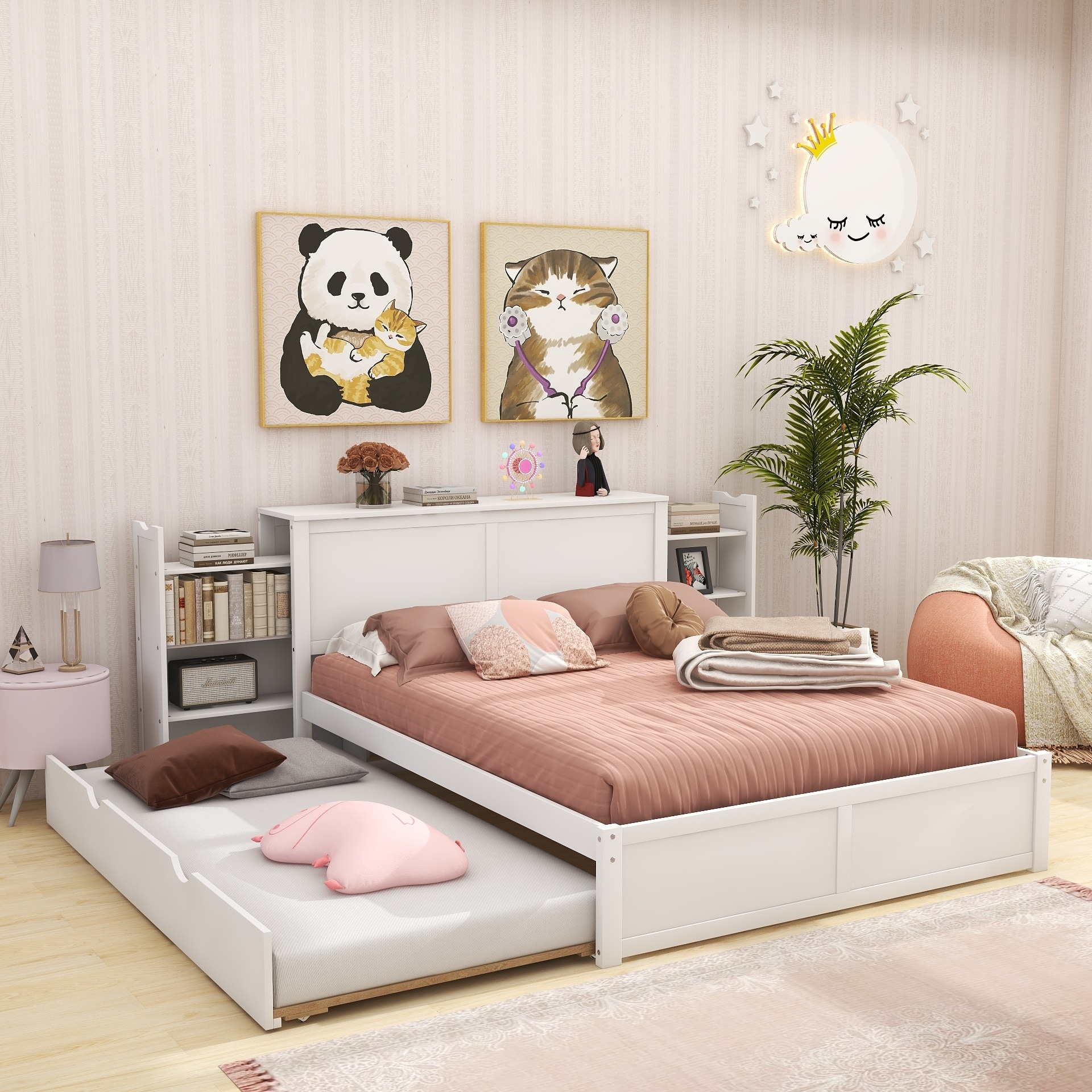 Queen bed with twin pull out store
