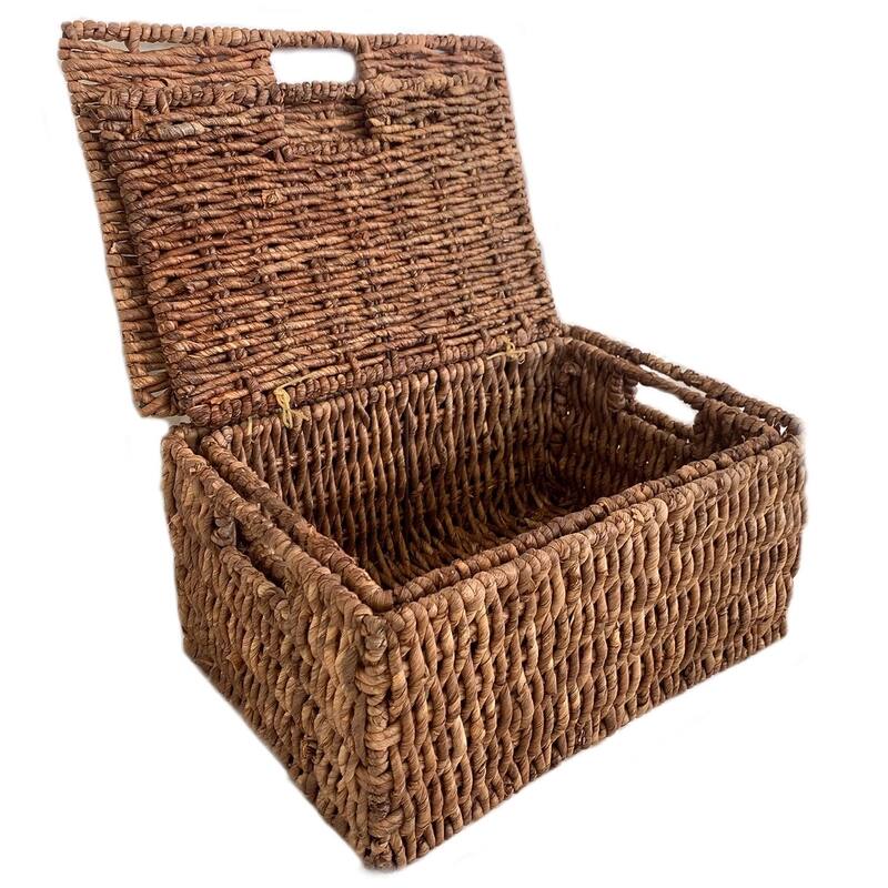 Woven Grass Rectangular Lidded Storage Baskets (Set of 2) - Overstock ...