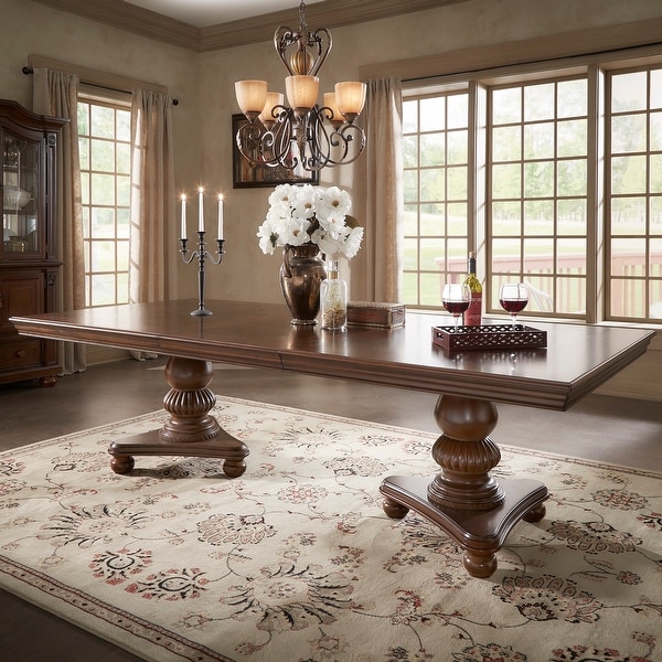 86 Inch Dining Table, Turned Legs, Double Pedestal, Rustic Espresso ...