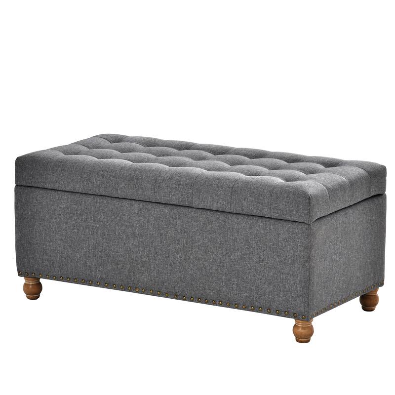 Upholstered Flip Top Storage Bench with Tufted Top - Overstock - 35092824
