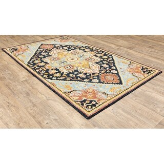 Albi Navy Rust Hand-Tufted Wool Oriental Medallion Traditional Casual ...